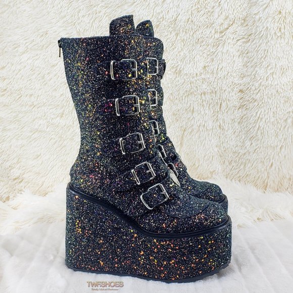 Demonia | Shoes | Cyber Gothic Punk Platform Glitter Mid Calf Boots ...